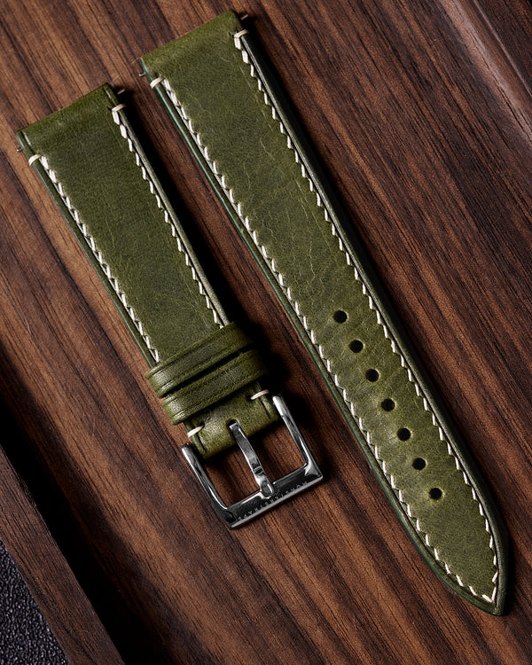 Vintage Italian Waxed Leather Strap (Olive Green) - Monstraps